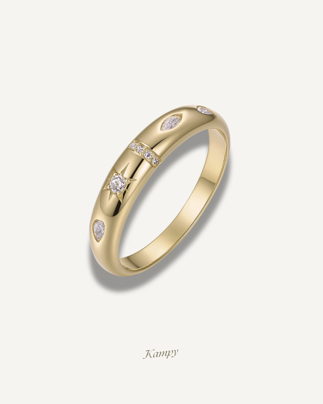 Stella Ring – 14K Gold or White Gold Plated Moissanite Star Dome Band ...